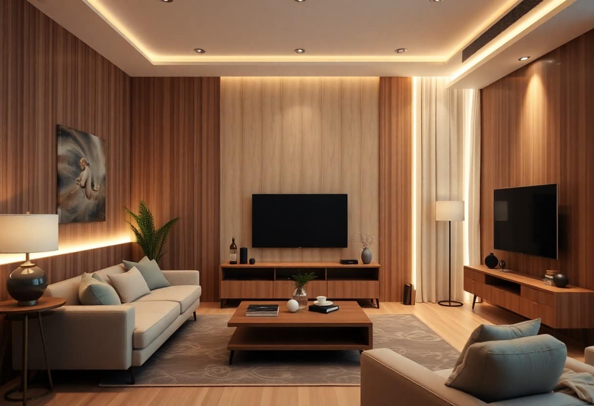 Illuminazione a LED nascosta dietro boiserie per soggiorni dall ...